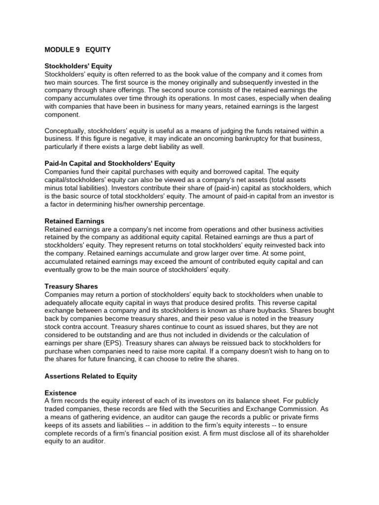 MODULE-9-EQUITY | PDF | Equity (Finance) | Retained Earnings
