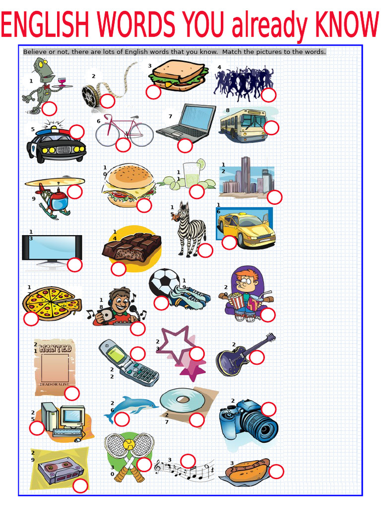 Match Pictures to English Words | PDF