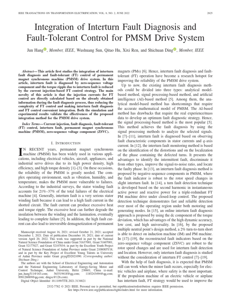 Integration of Interturn Fault Diagnosis and Fault-Tolerant Control For PMSM Drive System | PDF ...
