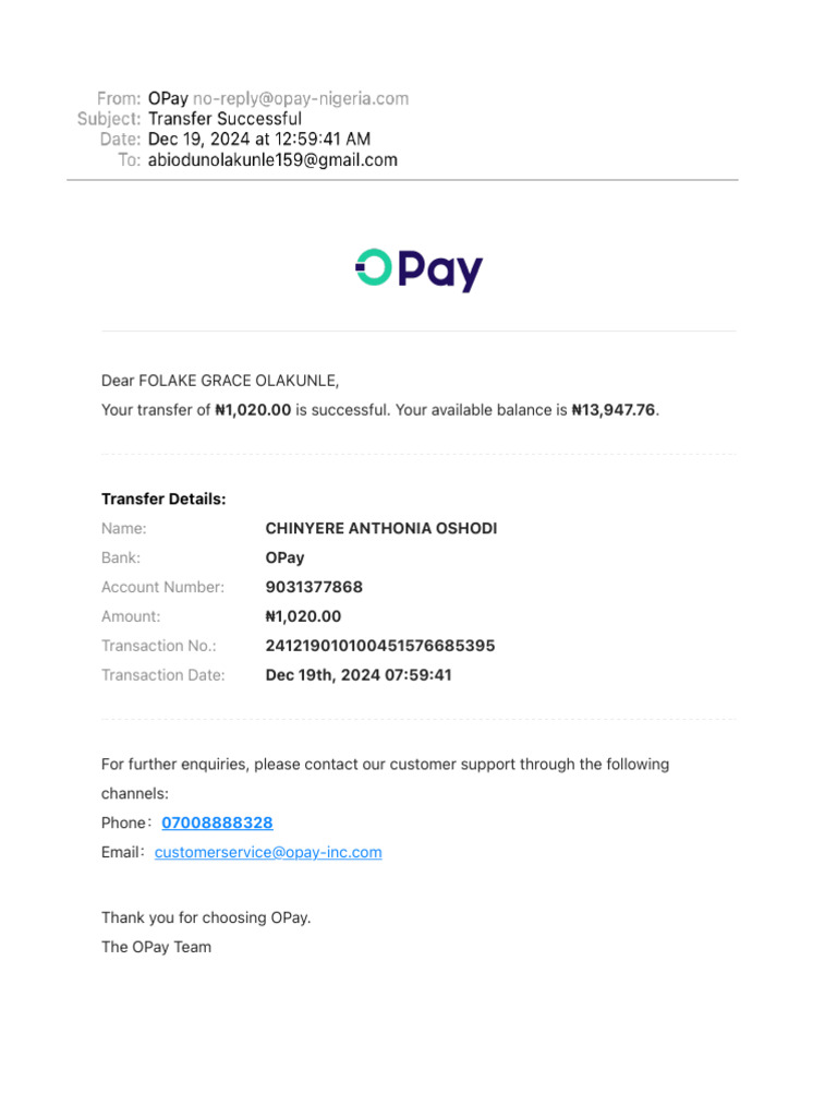 Transfer Successful | PDF