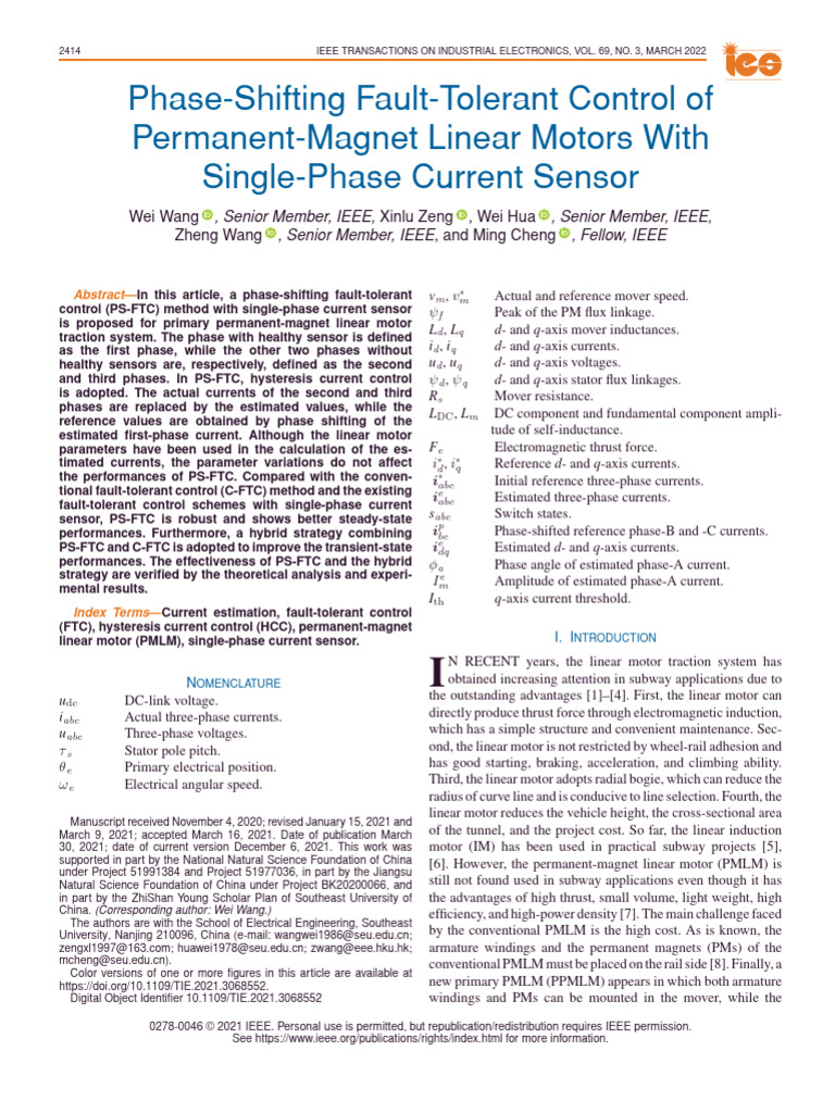 Phase-Shifting Fault-Tolerant Control of Permanent-Magnet Linear Motors With Single-Phase ...