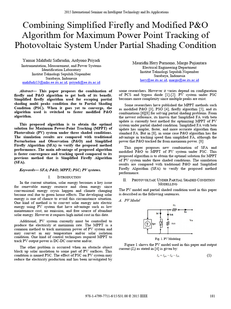 Combining Simplified Firefly and Modified P&O Algorithm For Maximum Power Point Tracking of ...