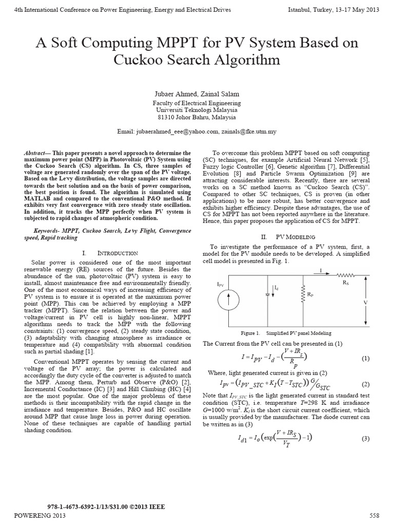 2013_A Soft Computing MPPT for PV System Based on Cuckoo Search Algorithm | PDF | Photovoltaics ...
