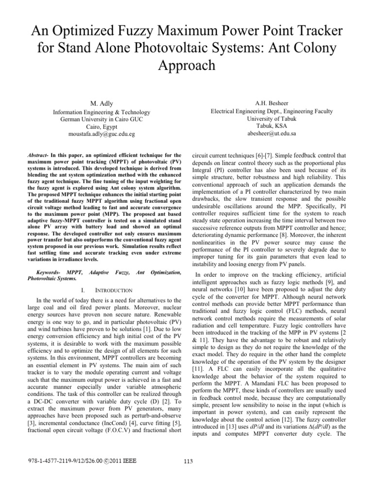 2012_An Optimized Fuzzy Maximum Power Point Tracker for Stand Alone Photovoltaic Systems - Ant ...
