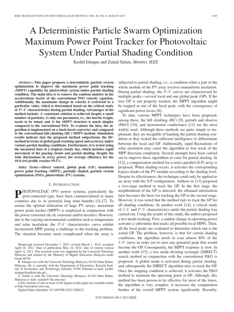 2012 - A Deterministic Particle Swarm Optimization Maximum Power Point Tracker For Photovoltaic ...