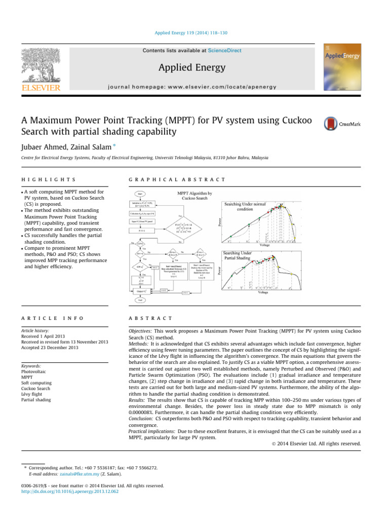 2014 - A Maximum Power Point Tracking (MPPT) For PV System Using Cuckoo Search With Partial ...