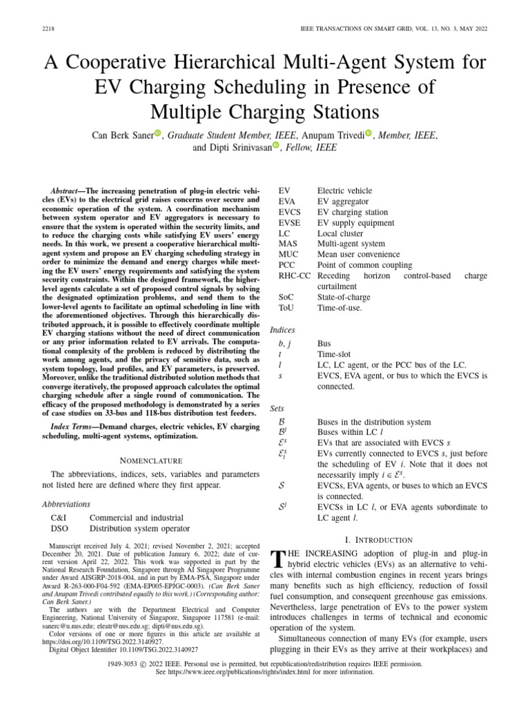 A Cooperative Hierarchical Multi-Agent System For EV Charging Scheduling in Presence of Multiple ...
