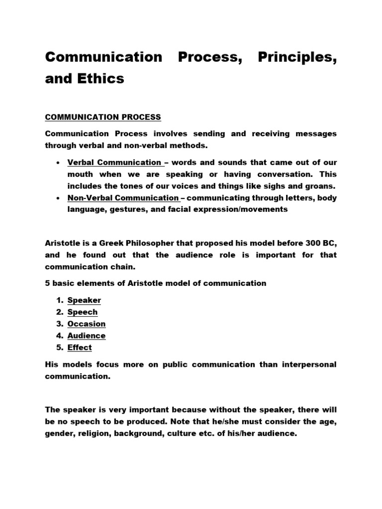 GROUP 1 Communication Process Principles and Ethics 1 | PDF | Communication | Nonverbal ...
