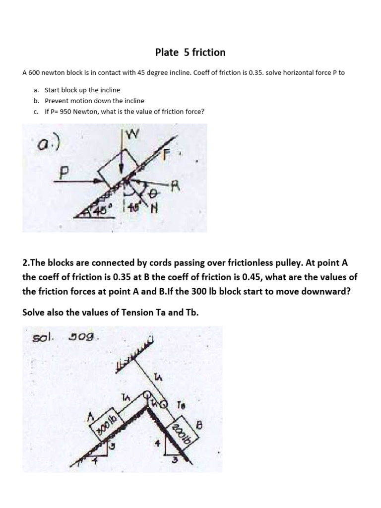 Friction and Force Calculations on Inclines | PDF