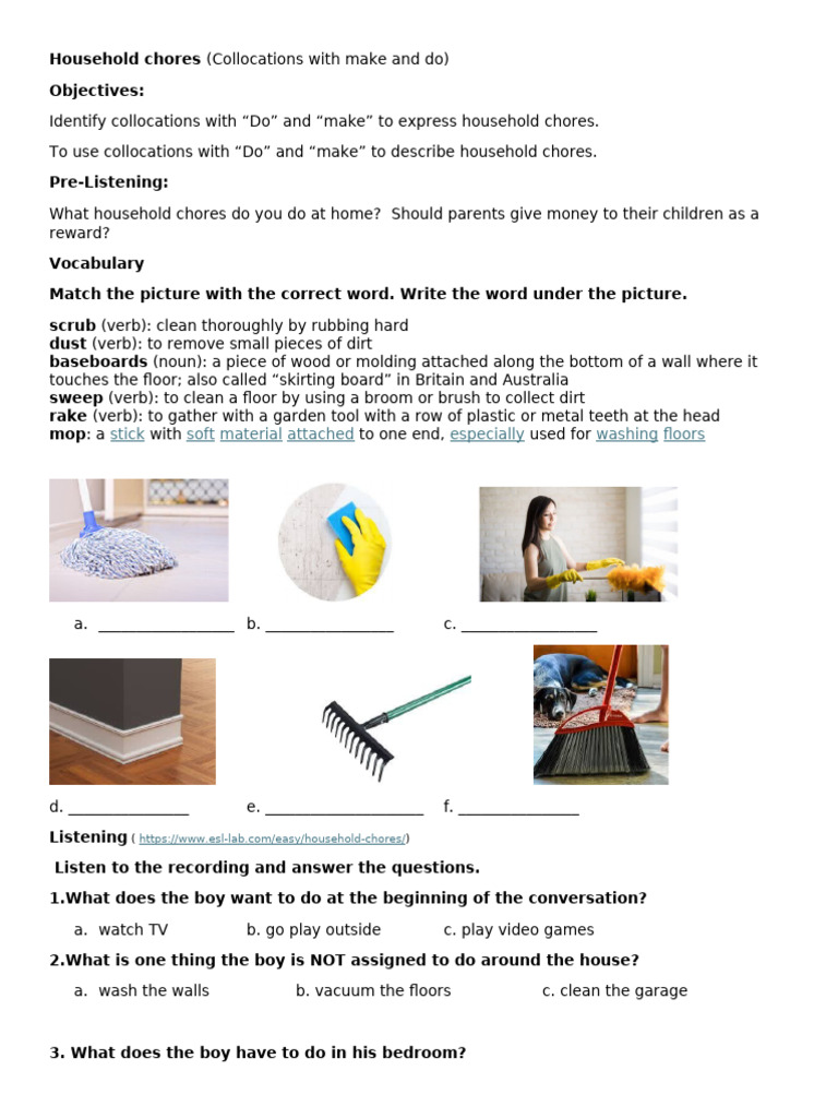 Household Chores | PDF | Housekeeping