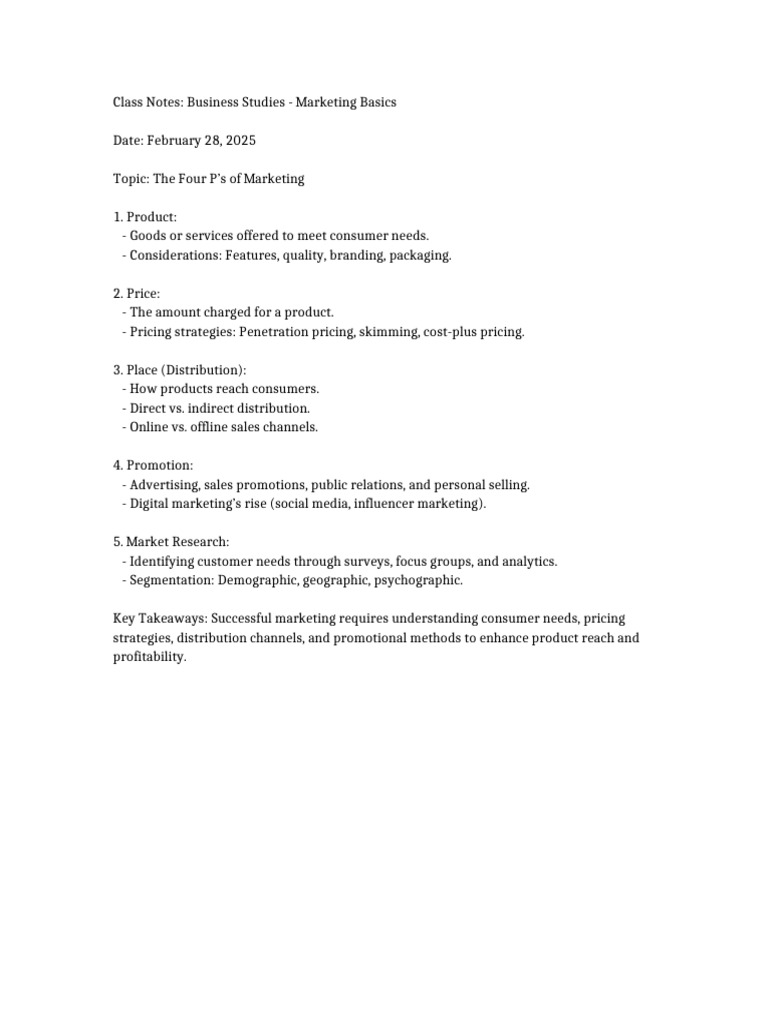 Marketing Notes | PDF