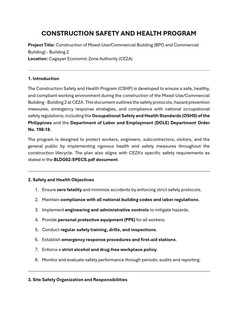 Construction Safety Program for CEZA | PDF | Occupational Safety And ...