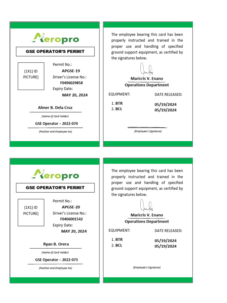 GSE Operators Permit - RXS Renewal | PDF