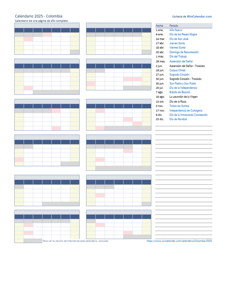 Calendario Festivos Colombia 2025 | PDF | Calendario | Observancias