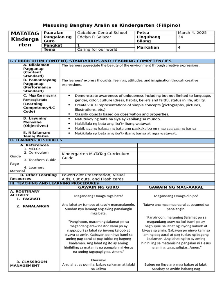 MaTaTag Kindergarten | PDF