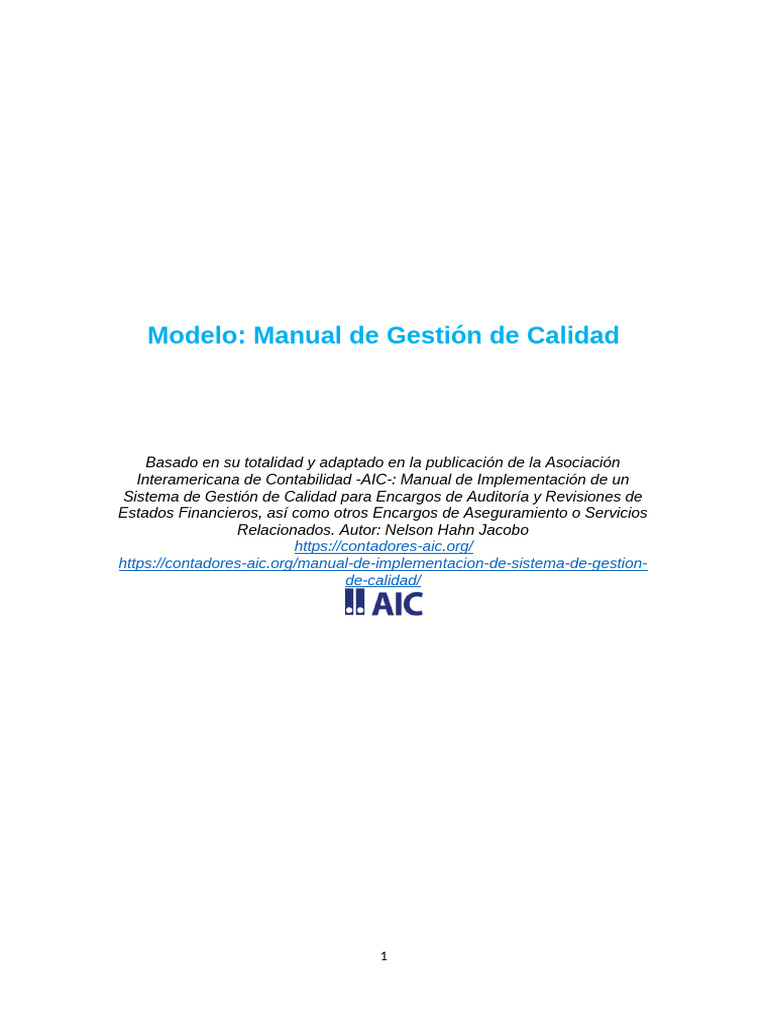 1.-Modelo-Manual-de-Gestion-de-Calidad | PDF | Sistema de manejo de calidad | Gestión de la calidad