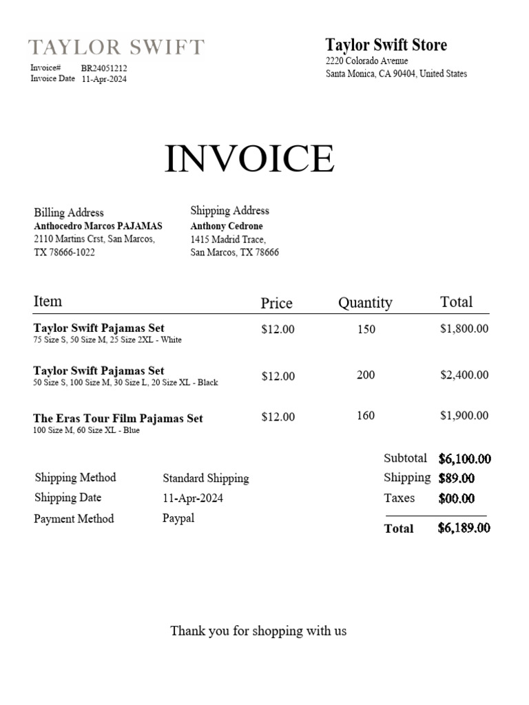 Invoice Taylor | PDF