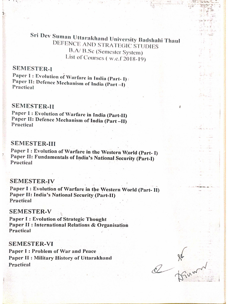 B.A. & B.Sc. DEFENCE AND STRATEGIC STUDIES SEMESTER | PDF