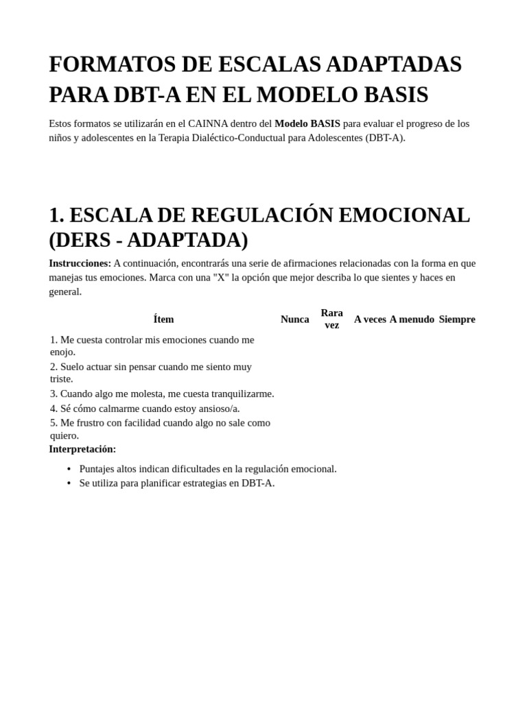 Formatos Escalas Dbt-A (Adaptados) | PDF | Las emociones ...