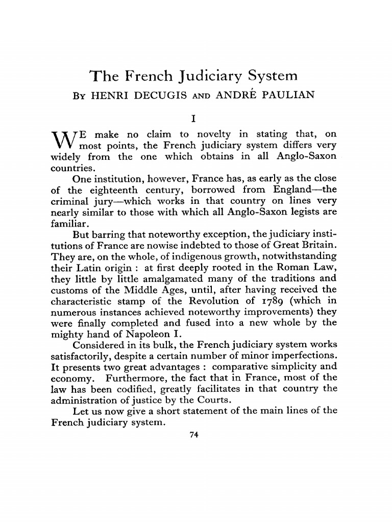 Decugis Paulian 1932 The French Judiciary System | PDF | Judge ...