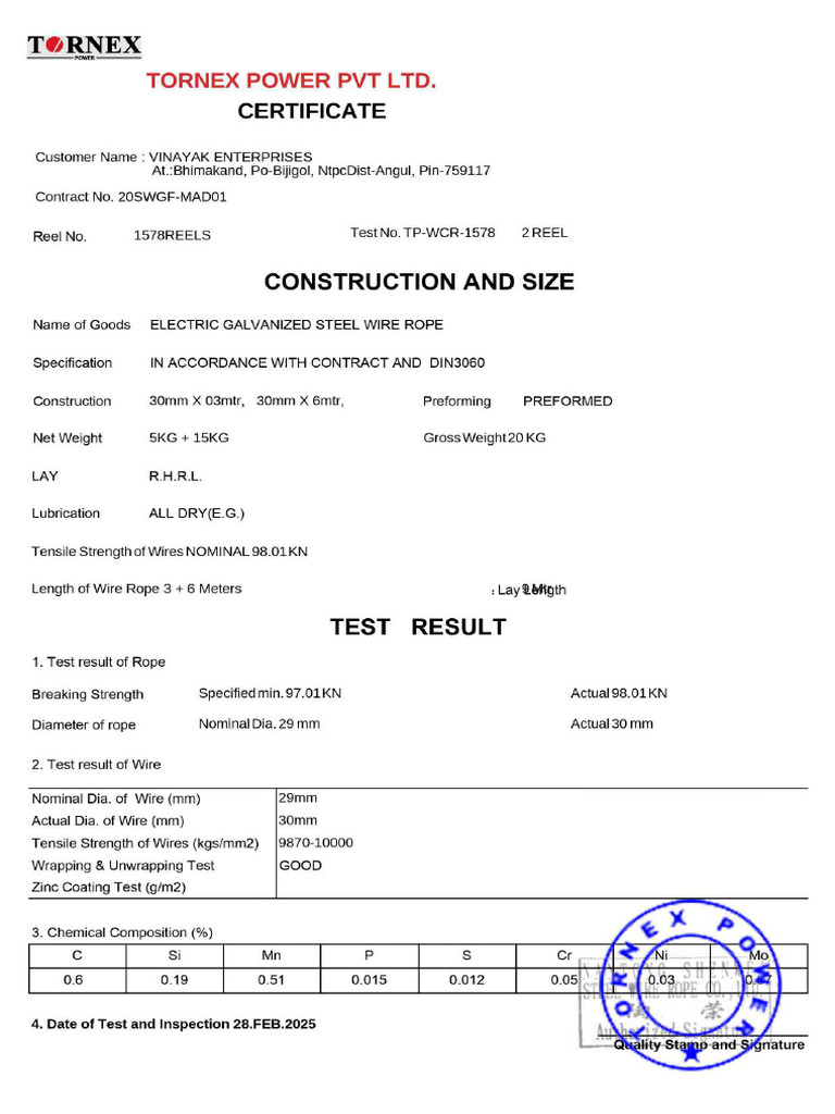 STEEL ROPE-CERTIFICATE | PDF