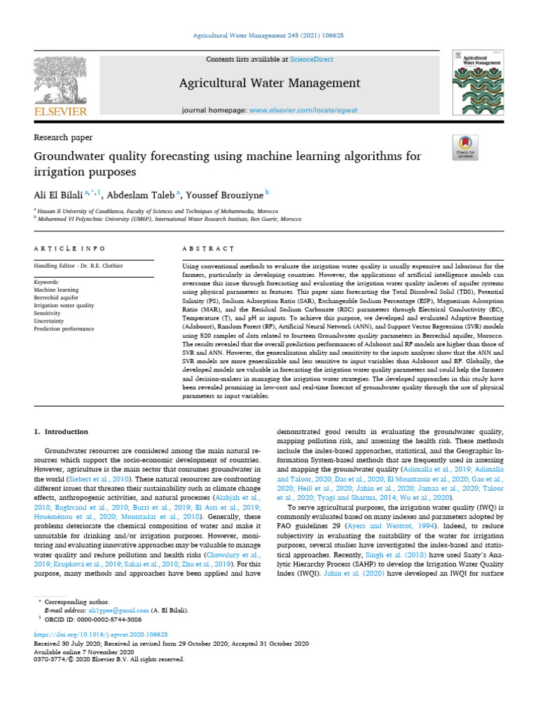 Groundwater Quality Forecasting Using Machine Learning Algorithms For ...