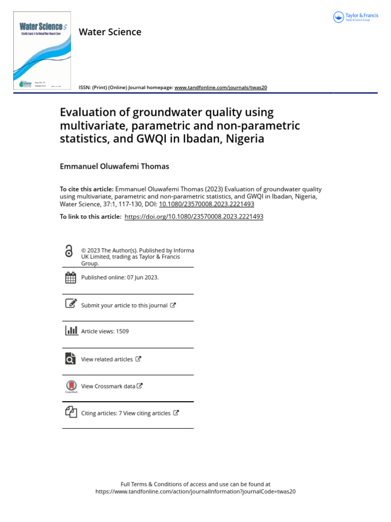 Evaluation Of Groundwater Quality Using Multivariate Parametric And Non Parametric Statistics