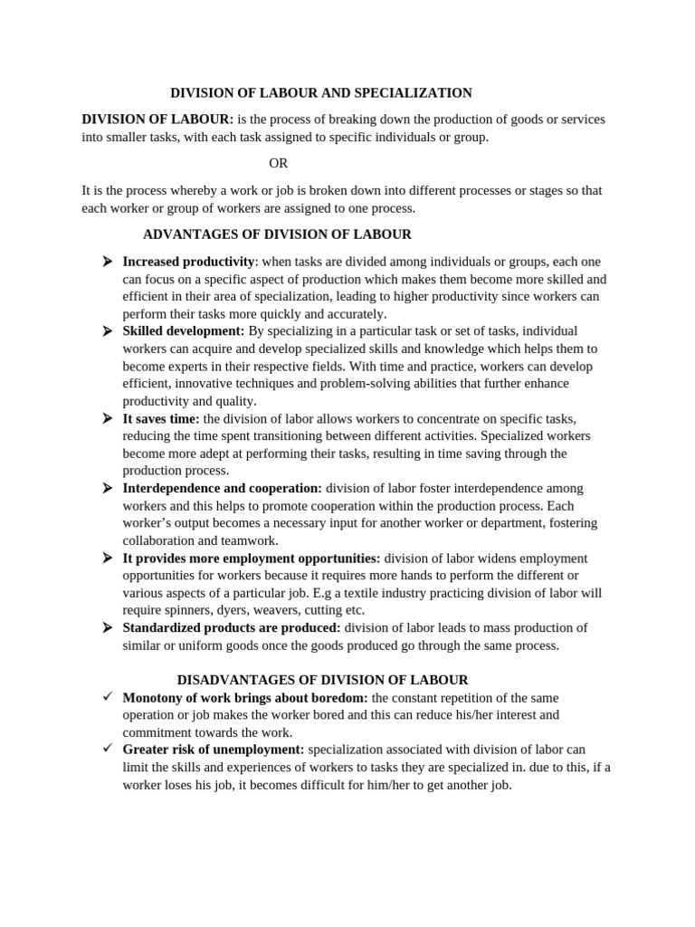 DIVISION OF LABOUR | PDF | Division Of Labour | Labour Economics