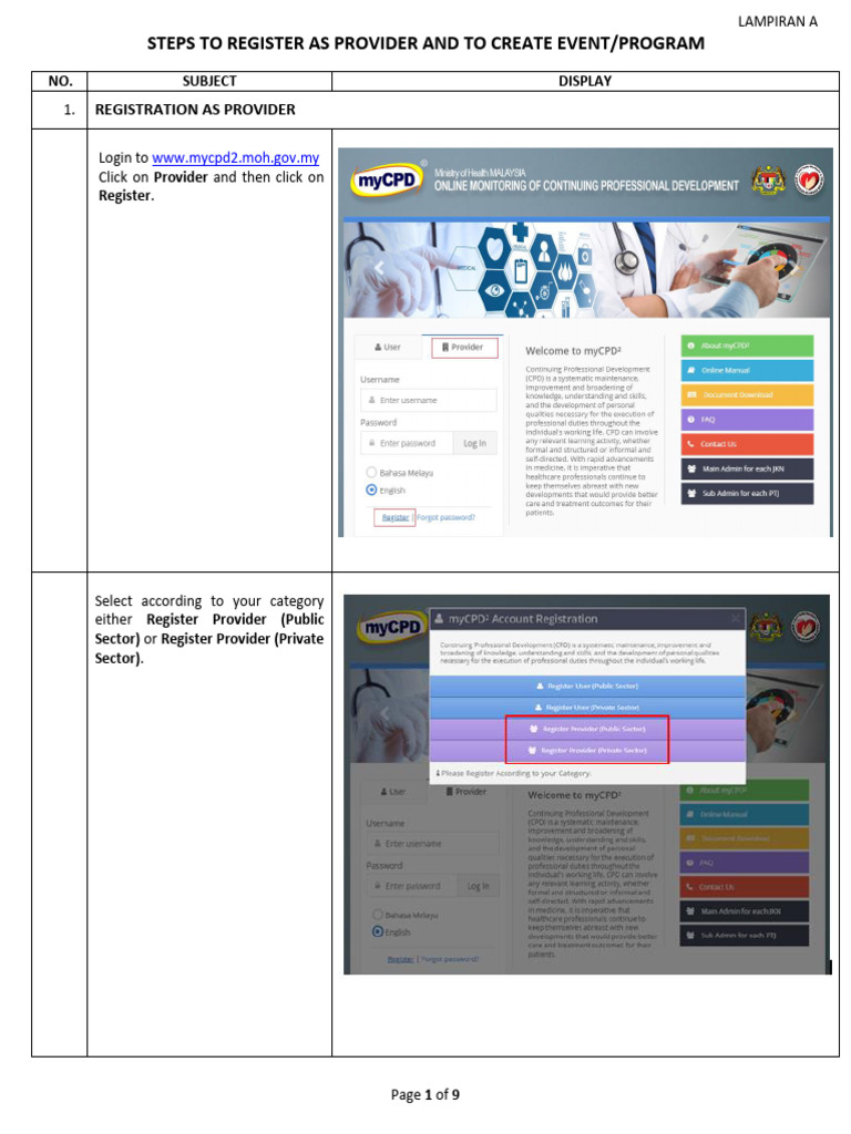 Register & Create Events on MyCPD | PDF