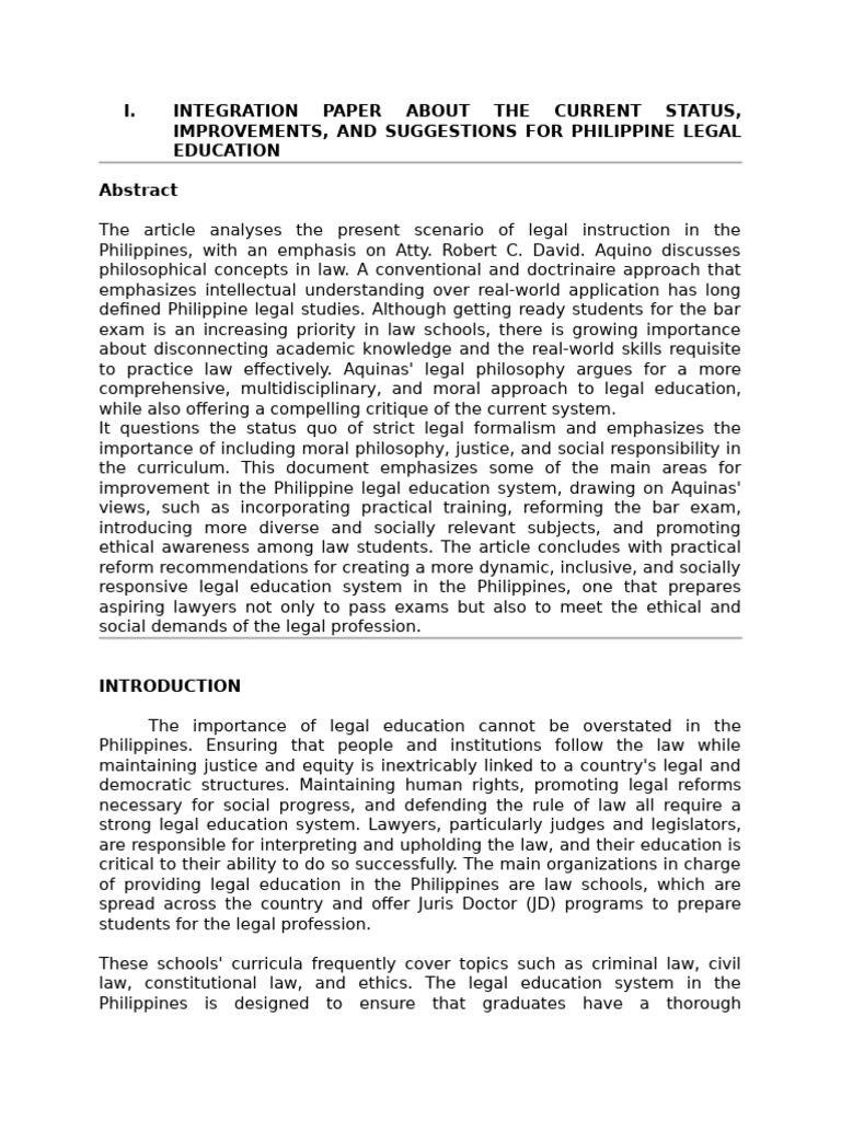 Integration and Reflection Papers - Ladesma, Benjamin V | PDF | Lawyer ...