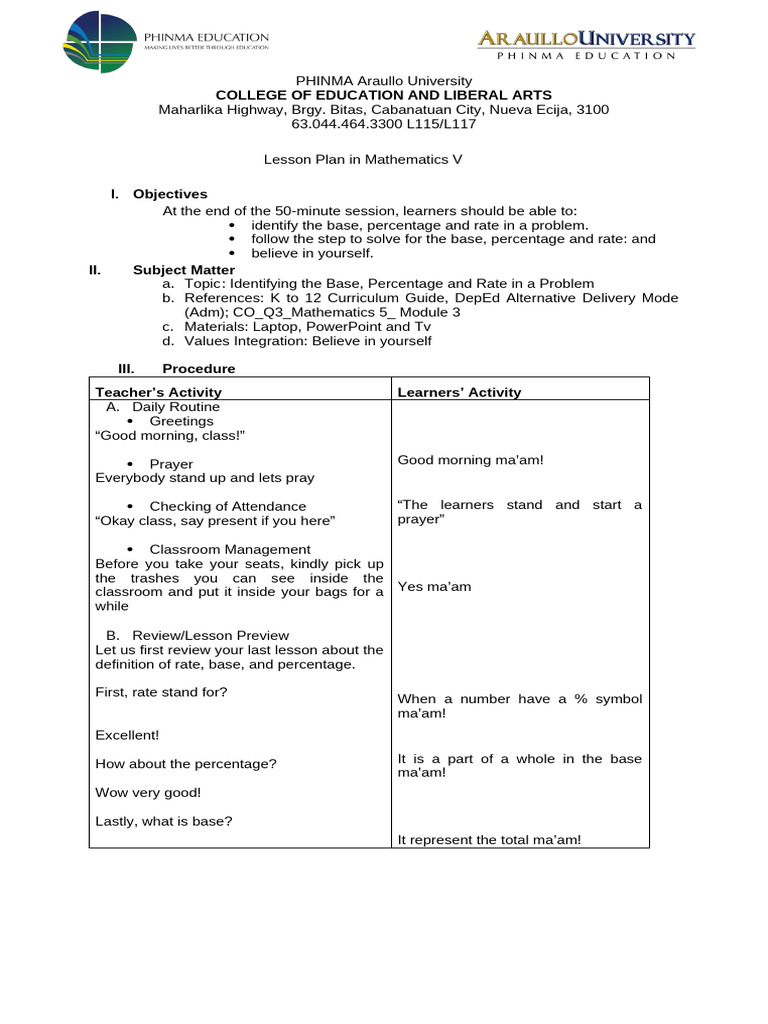 Q3 Identifying The Base, Percentage and Rate in A Problem | PDF ...