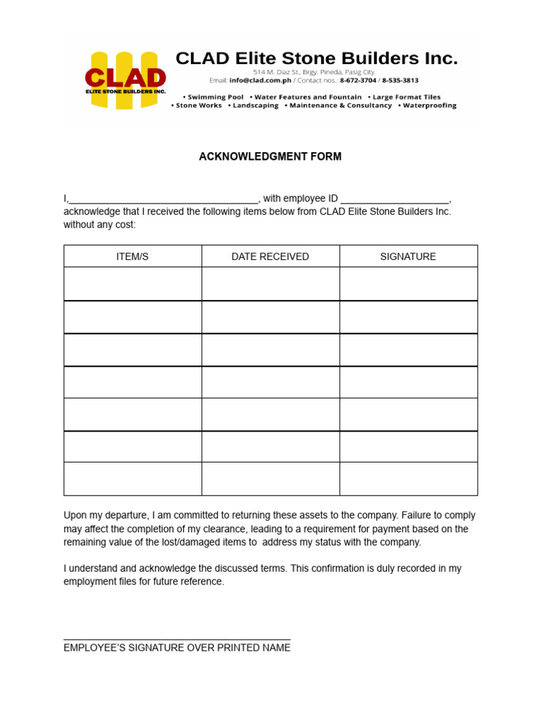 Acknowledgement Form | PDF