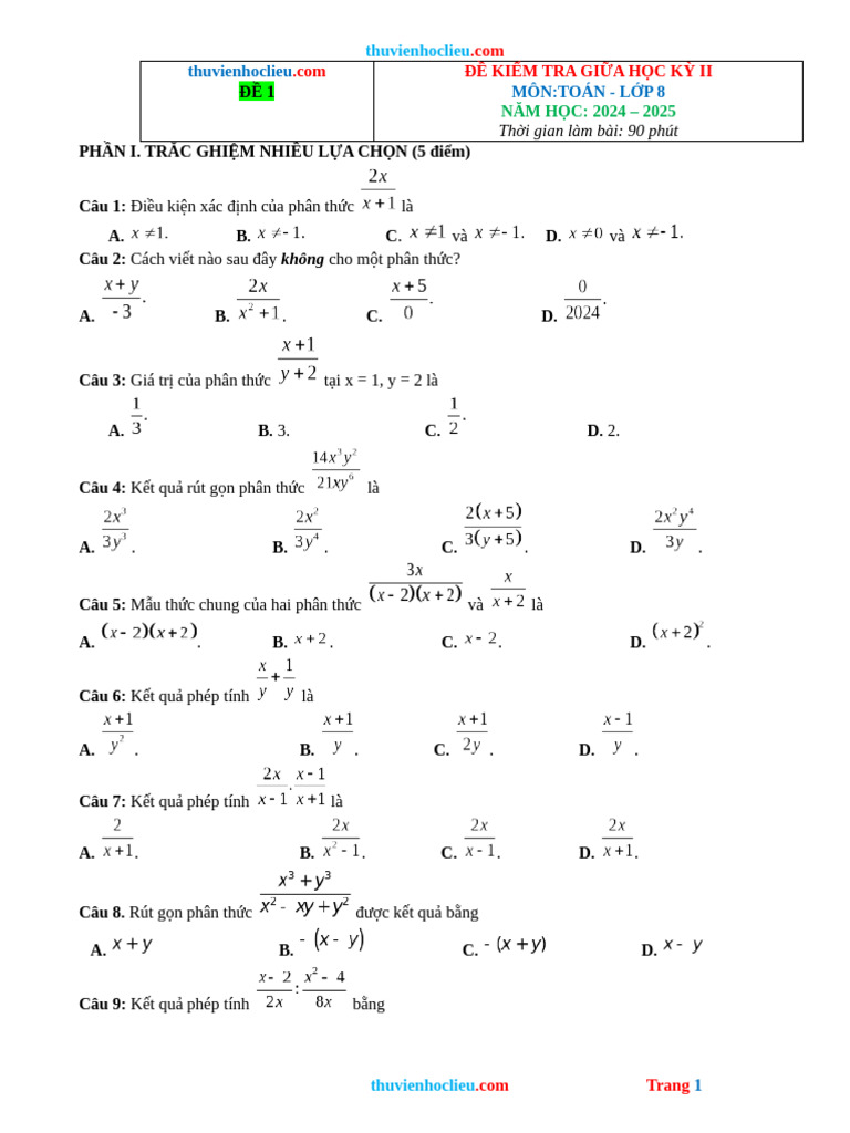 Thuvienhoclieu.com Bo 10 de Kiem Tra Giua HK2 Toan 8 CTM 2025 Co Dap an Ma Tran Dac Ta | PDF