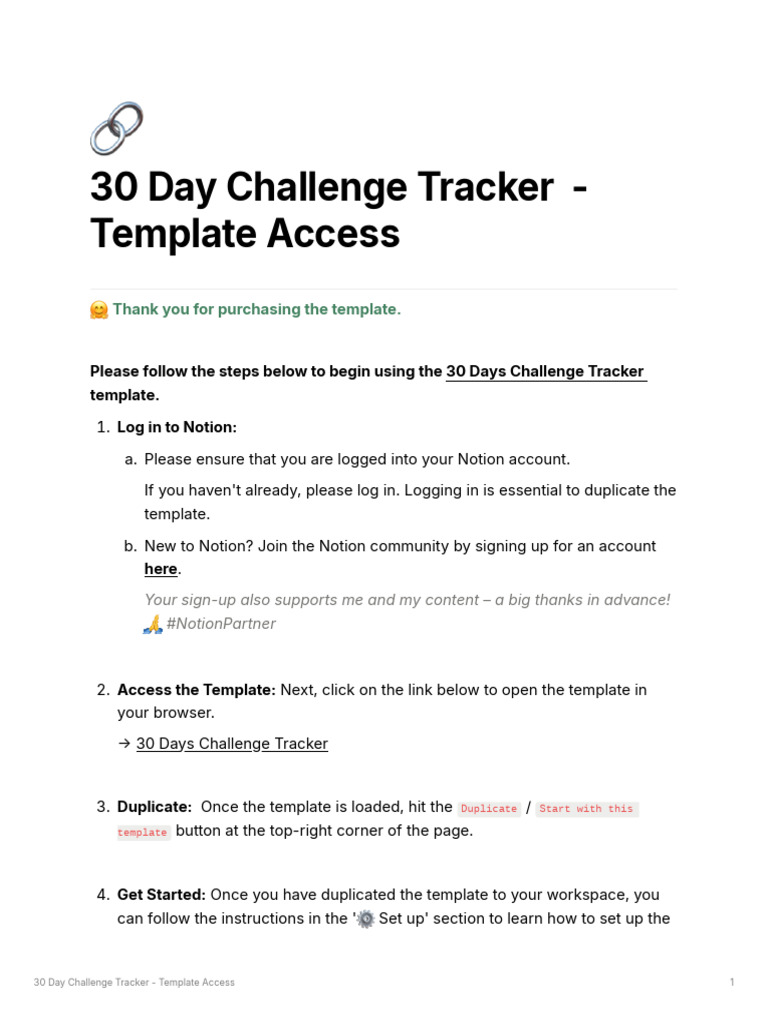 30 Day Challenge Tracker Template | PDF