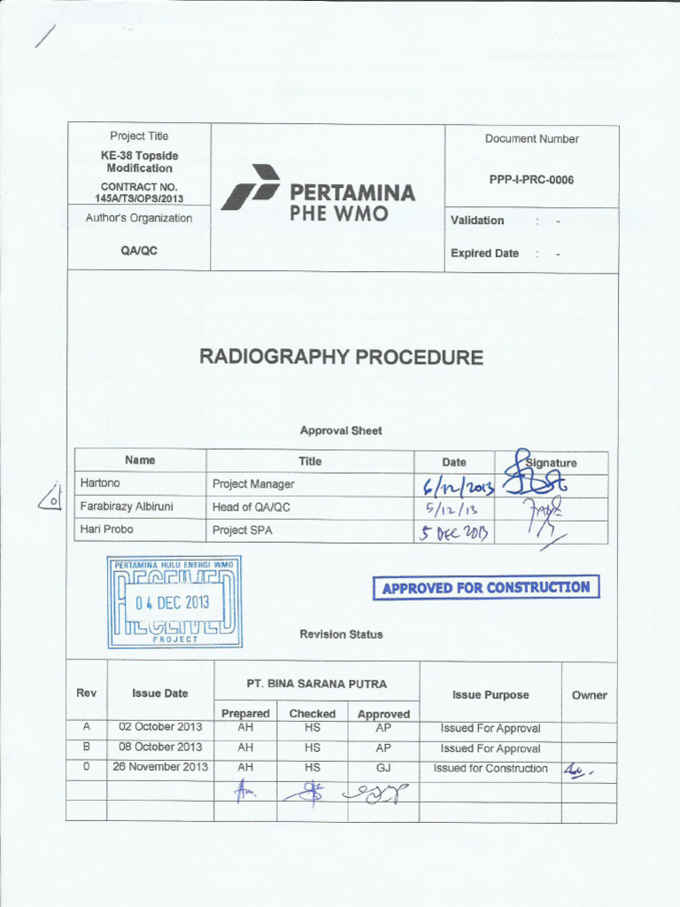 PPP-I-PRC-0006 RadiographyProcedure Rev.0 | PDF | Nondestructive ...