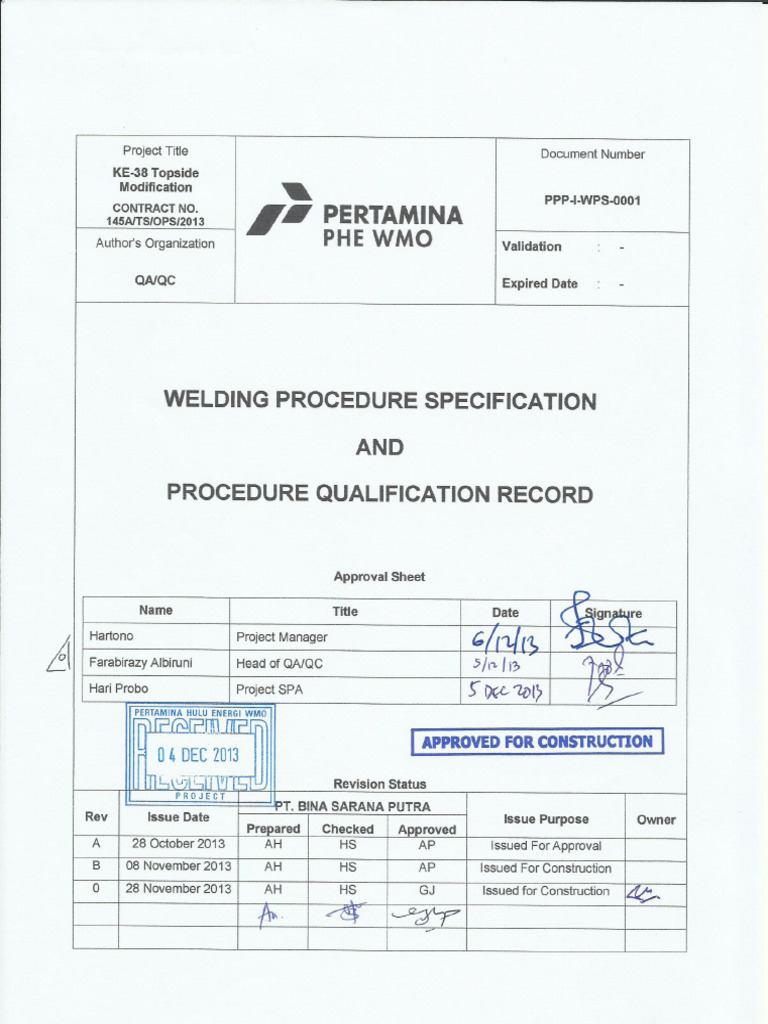 PPP-I-WPS-0001 WPS and PQR Rev.0 | PDF | Pipe (Fluid Conveyance) | Steel