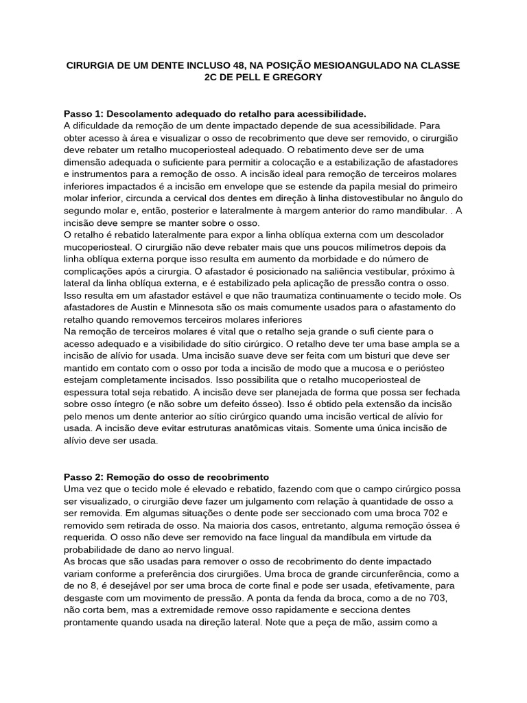 CIRURGIA DE UM DENTE INCLUSO 48, mesioangular | PDF