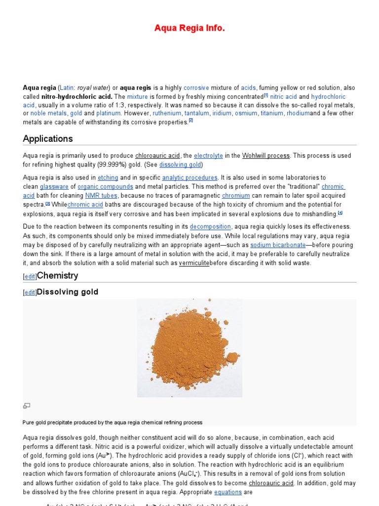 Aqua Regia | Sets Of Chemical Elements | Physical Sciences