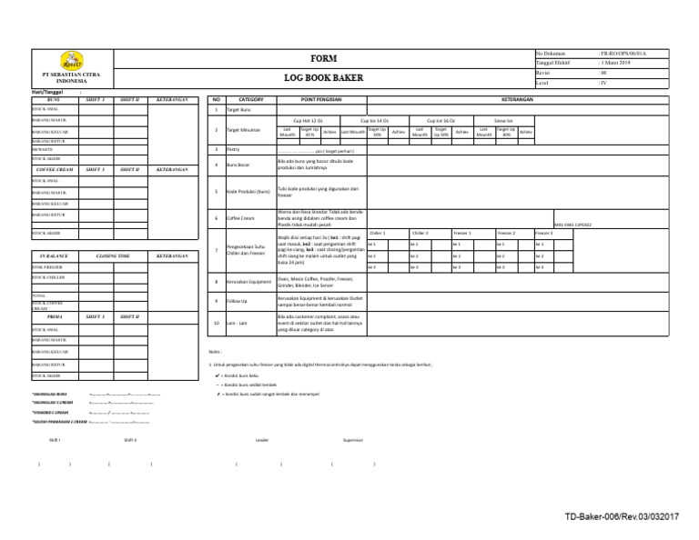 Log Book Baker PT Sebastian Citra | PDF