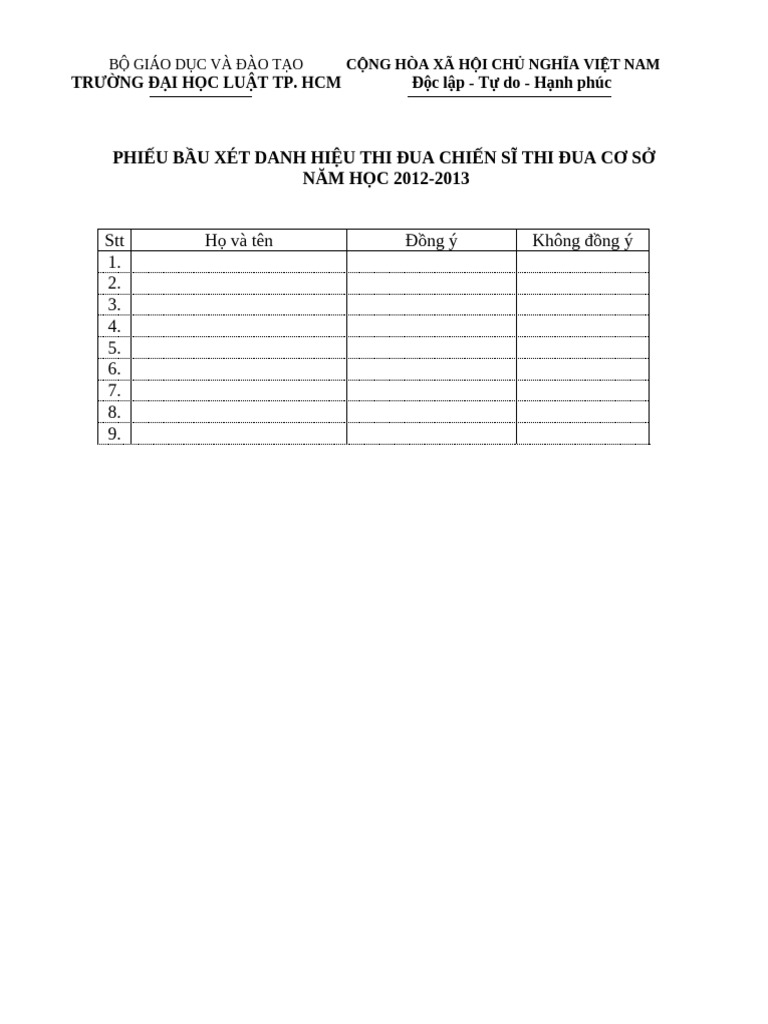 Phieu Bau Danh Hieu Thi Dua | PDF