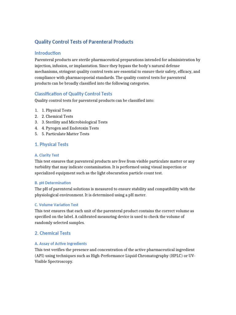 Quality Control Tests Parenteral Products | PDF | Sterilization ...