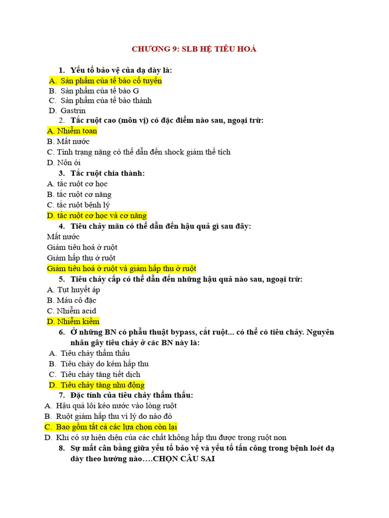 CHƯƠNG 9_ SLB HỆ TIÊU HOÁ | PDF