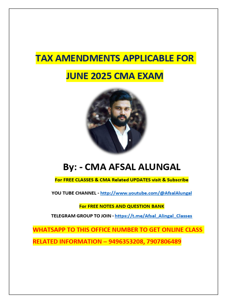 CMA Inter JUNE 2025 Exam DT Amendments by CMA Afsal Alungal Sir | PDF | Capital Gain | Dividend