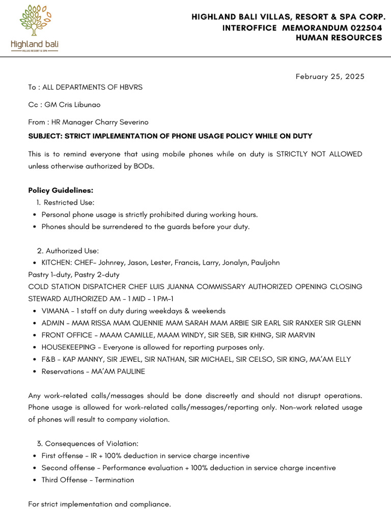 HR Memo | PDF