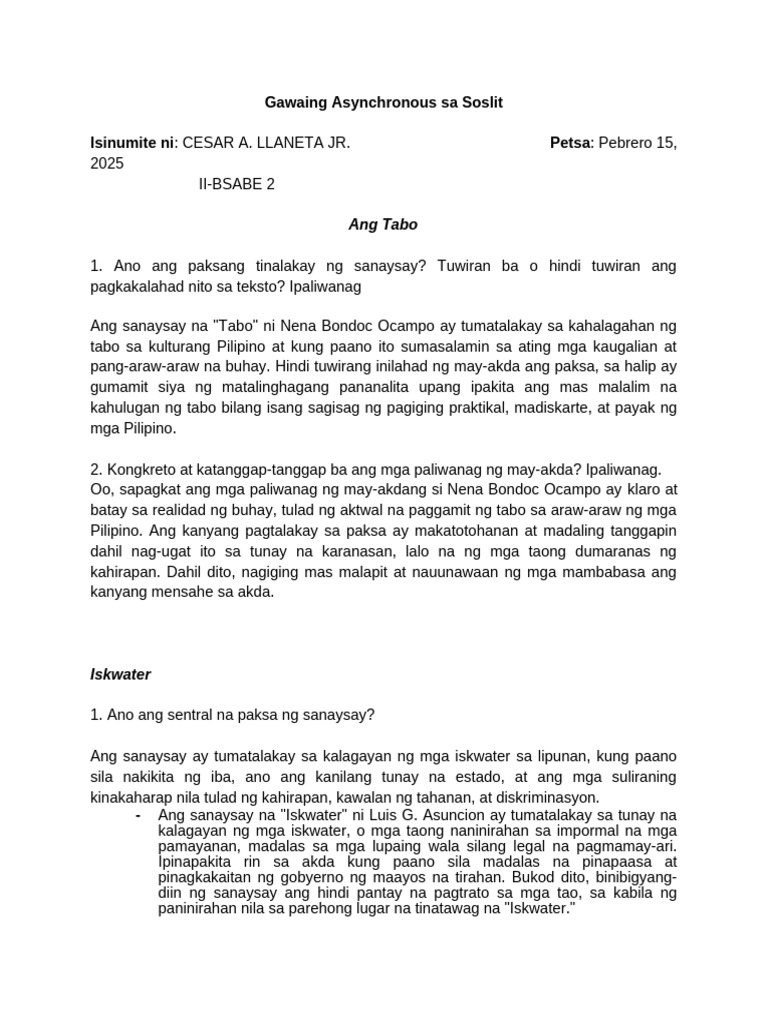 Llaneta, Cesar Jr. Soslit | PDF