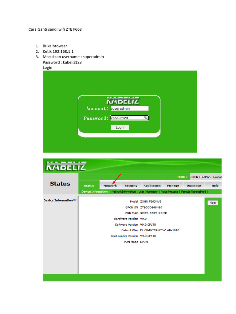 Cara Ganti sandi wifi ZTE F663 | PDF