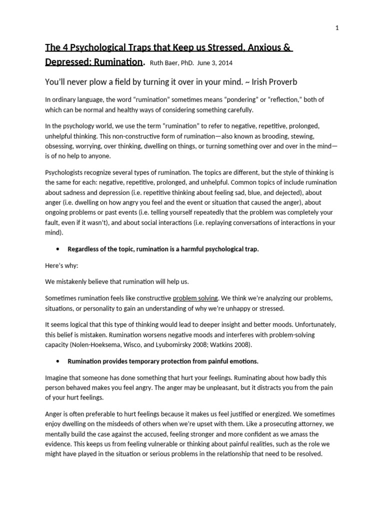 Rumination Anxiety Elephant Journal by Ruth Baer 1 | PDF | Mood ...