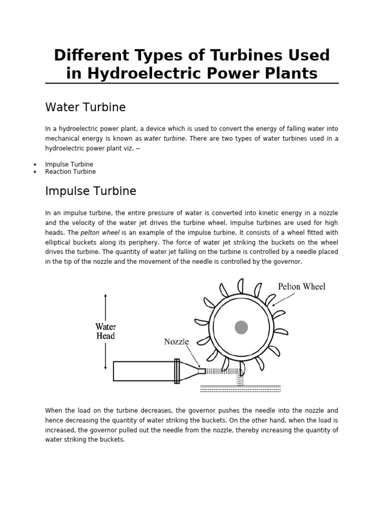 Types of Turbines in Hydroelectric Plants | PDF | Turbine | Power ...