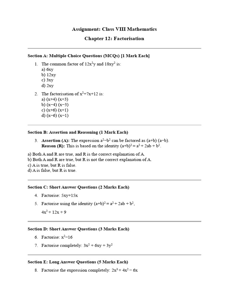 Viii Math Ch12 Assignment | PDF