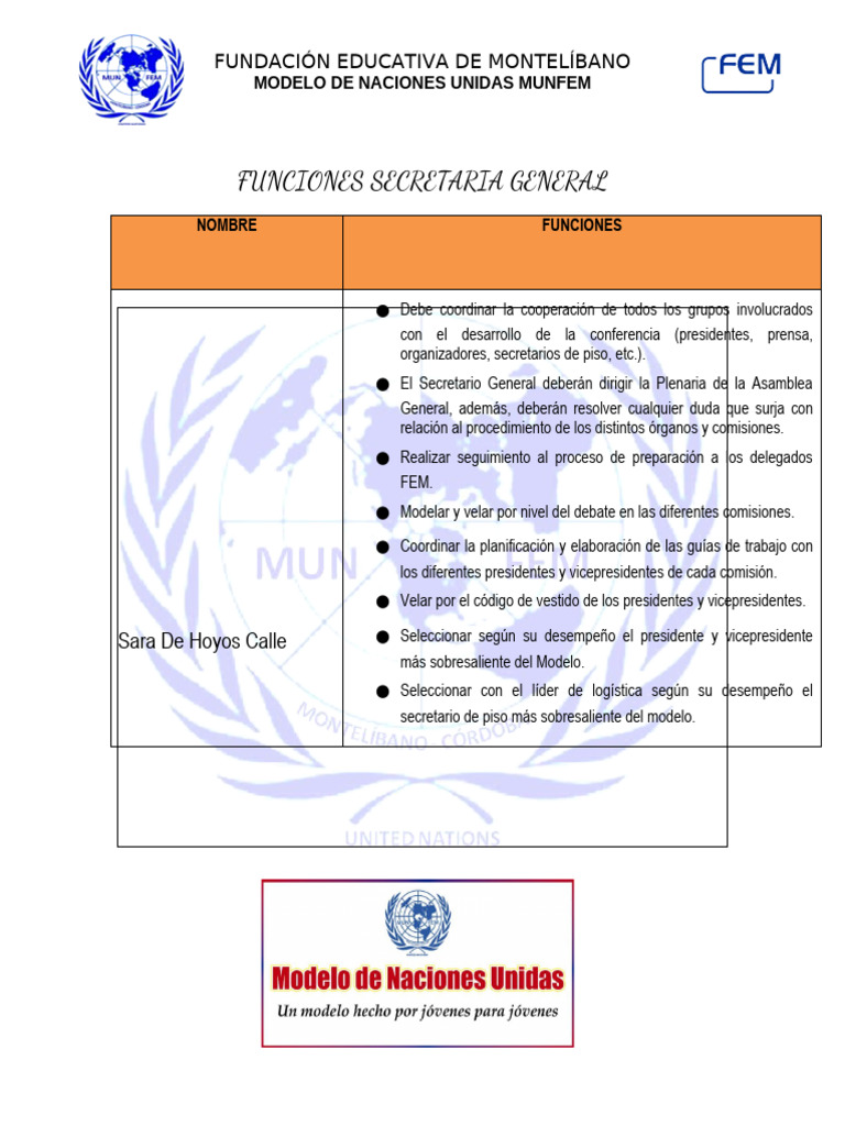 Funciones de La Secretaria General Del MUN | PDF